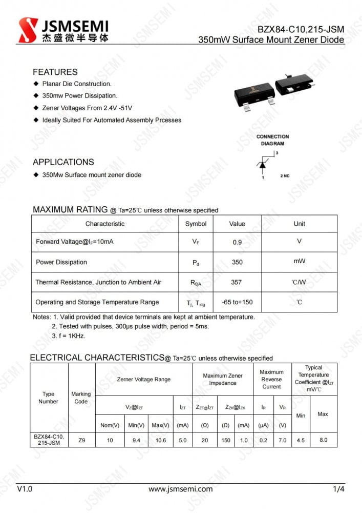 BZX84-C10,215-JSM datasheet page 1