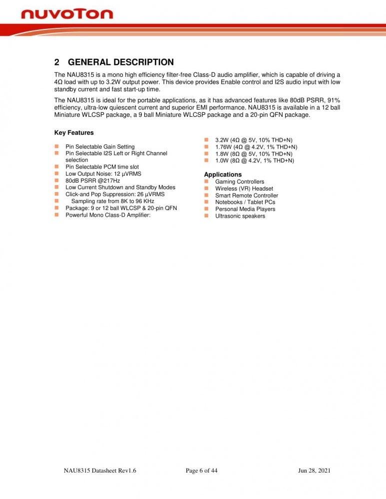 NAU8315 datasheet page 6