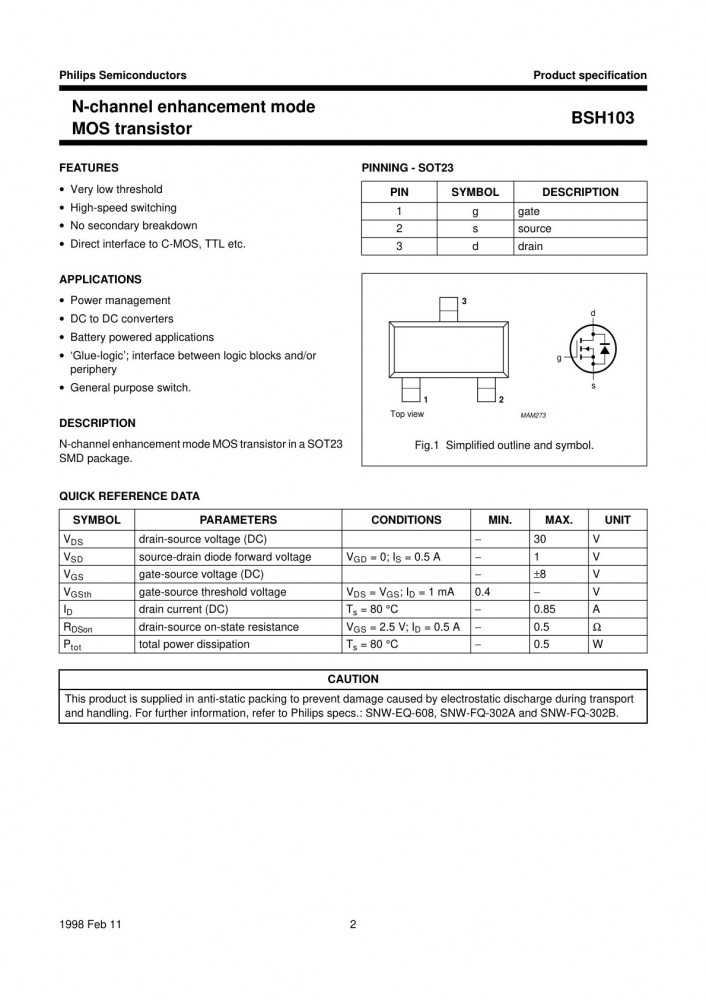 BSH103 datasheet page 2