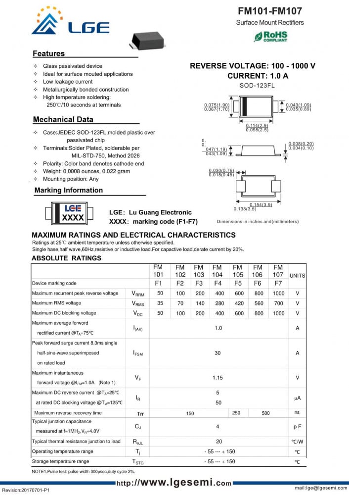 LGE FM105 datasheet page 1