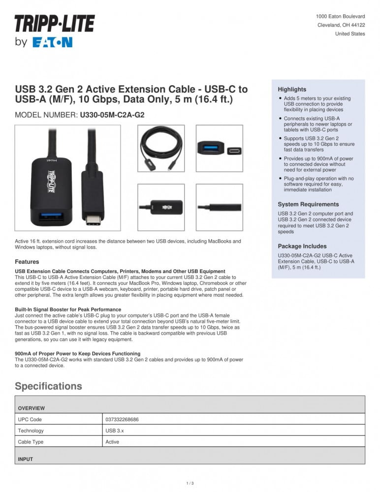 U330-05M-C2A-G2 technical document page 1