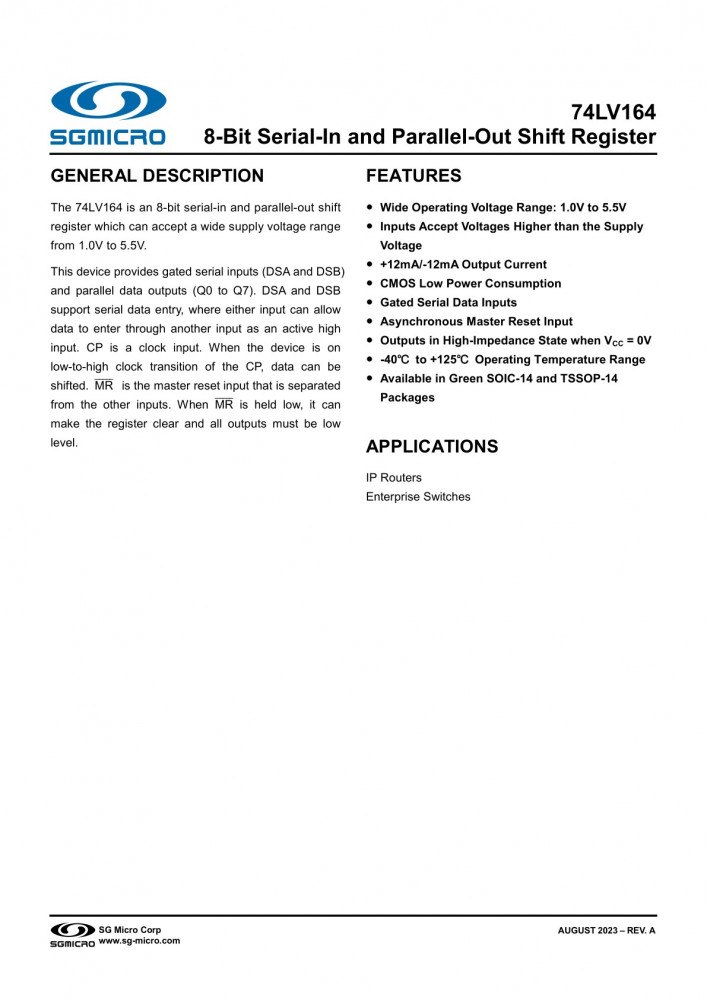 74LV164 datasheet page 1