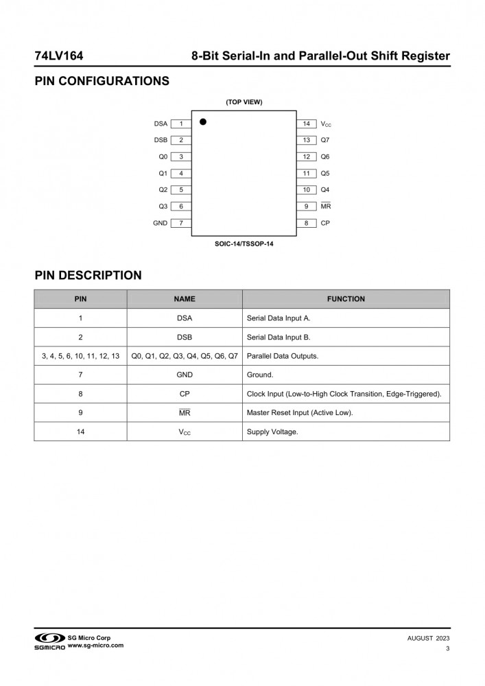 74LV164 datasheet page 3