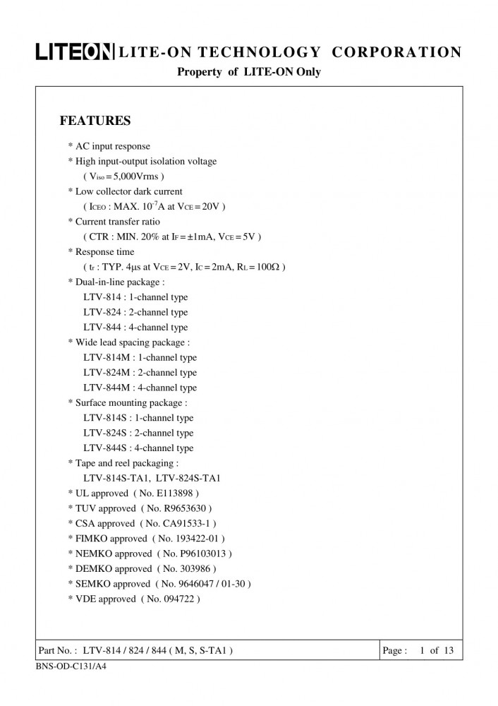 LTV-814 datasheet page 1