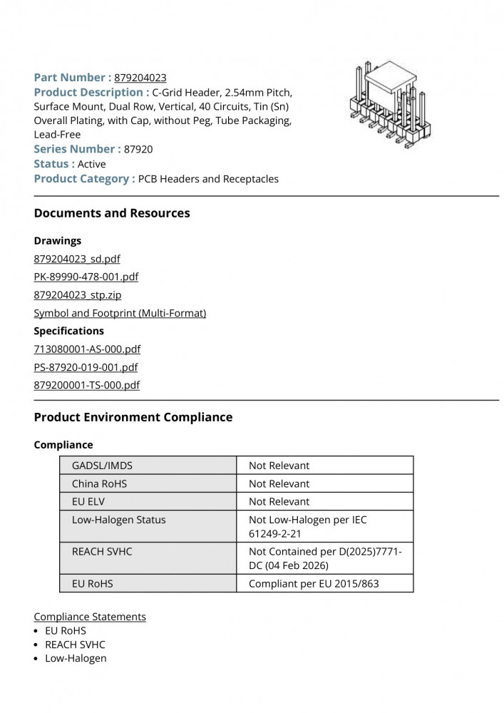 MOLEX 879204023 technical document page 1