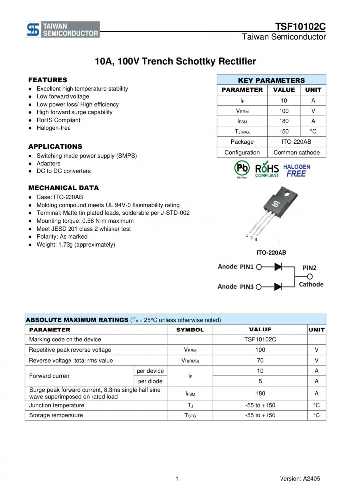 TSF10102C technical document page 1