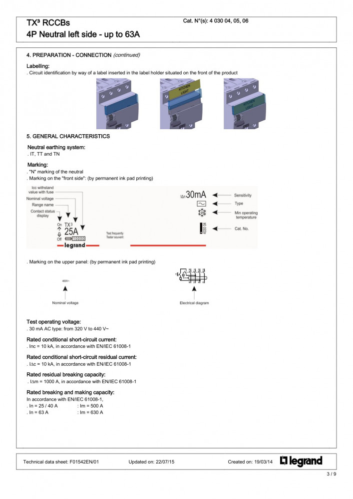 Legrand TX3 RCCB technical document, page 3