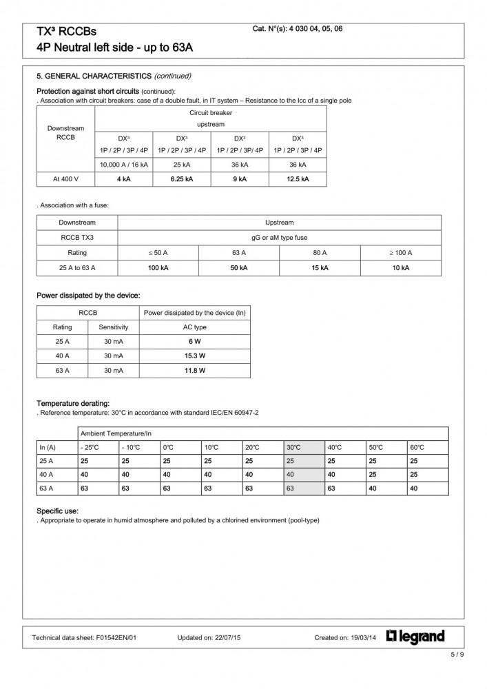 Legrand TX3 RCCB technical document, page 5