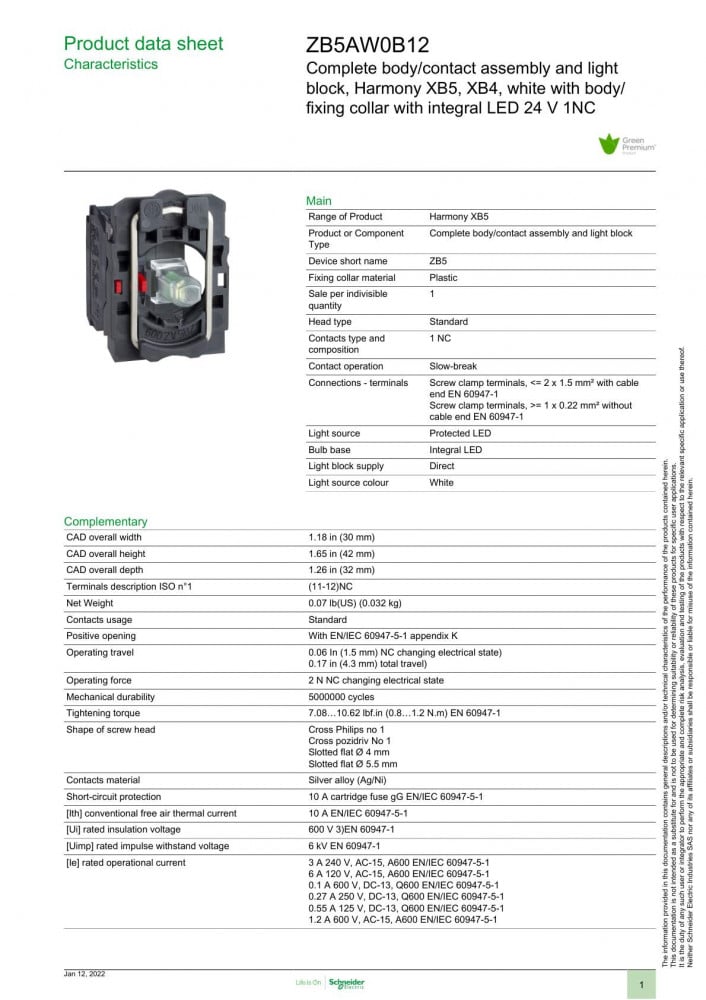 ZB5AW0B12 technical document page 1