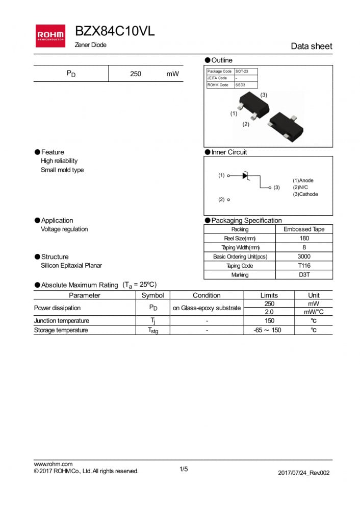 BZX84C16VLT116 datasheet page 1