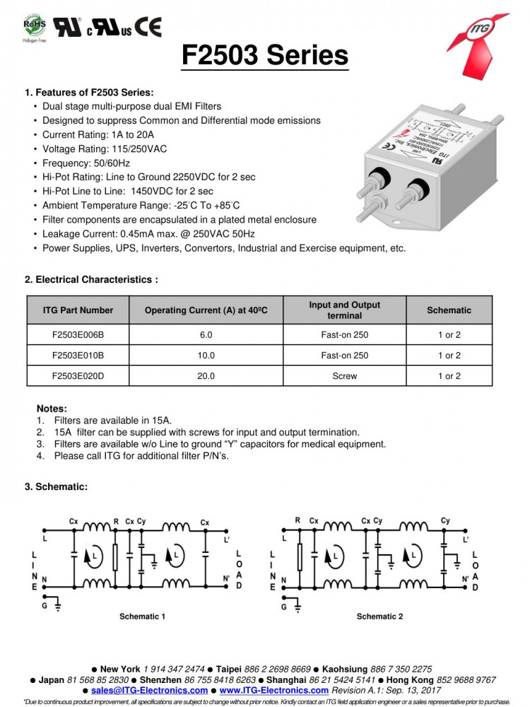 ITG Electronics F2503 datasheet page 1