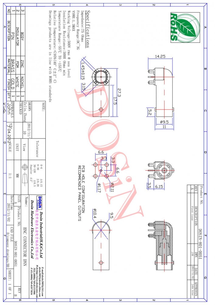 DOSIN-801-0051 technical drawing page 1
