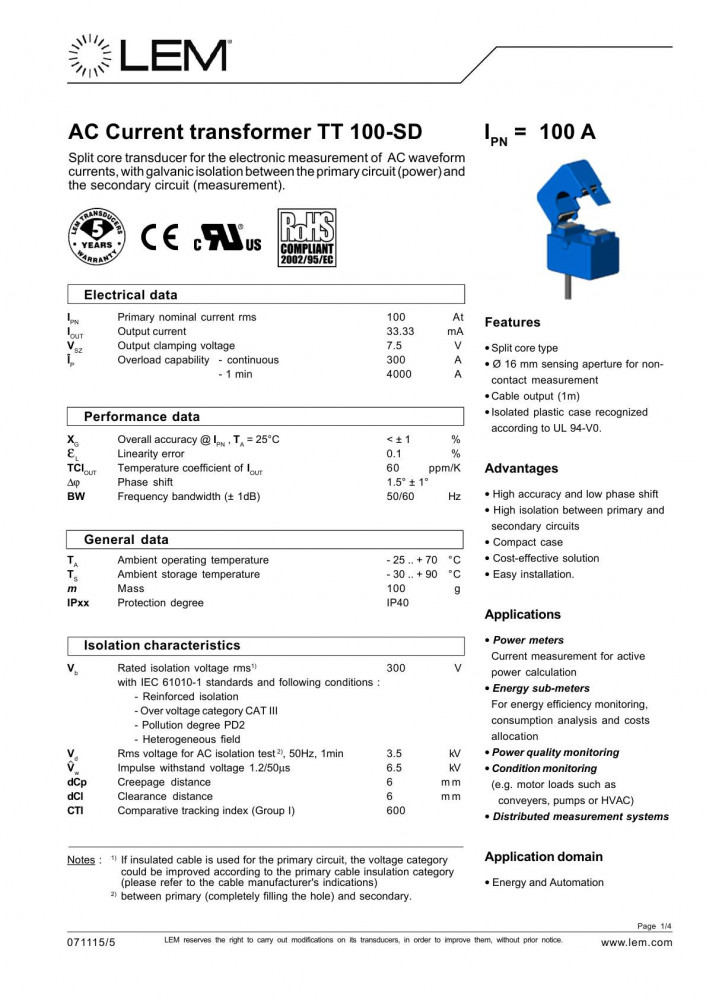 TT 100-SD technical document page 1