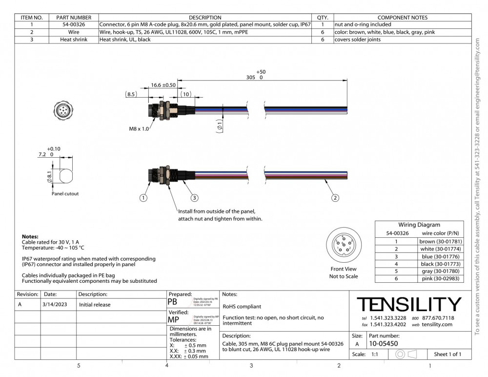 Tensility 10-05450 product drawing