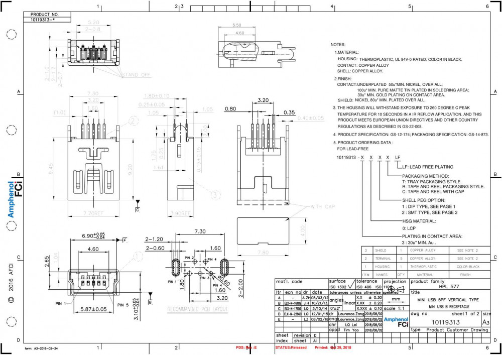 Amphenol 10119313-301TLF drawing page 1