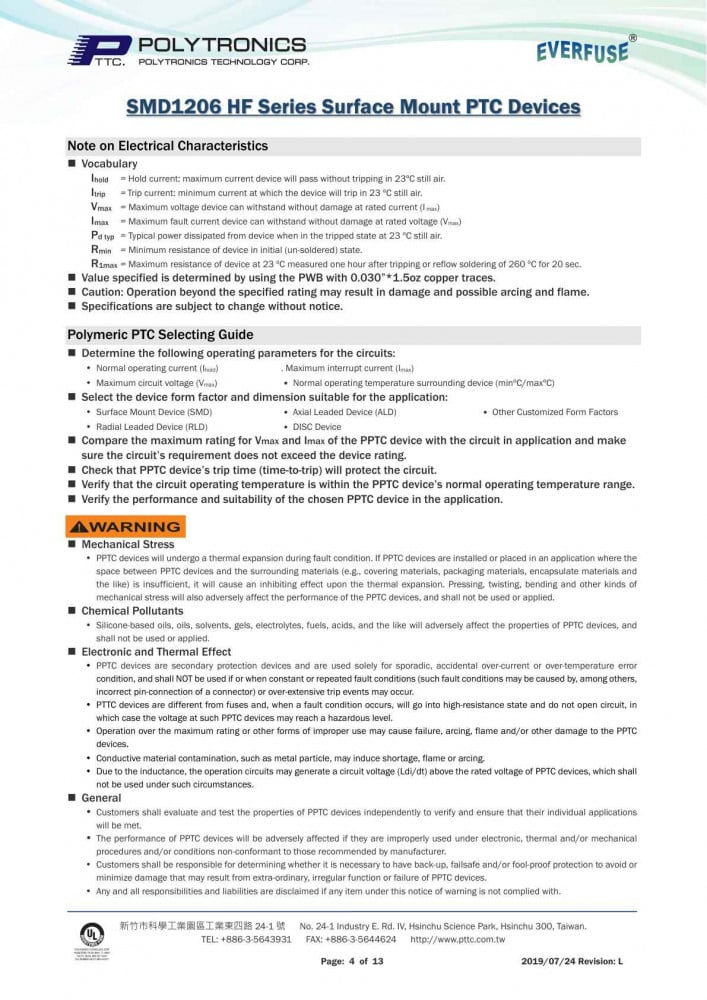 PTTC SMD1206 HF datasheet page 4