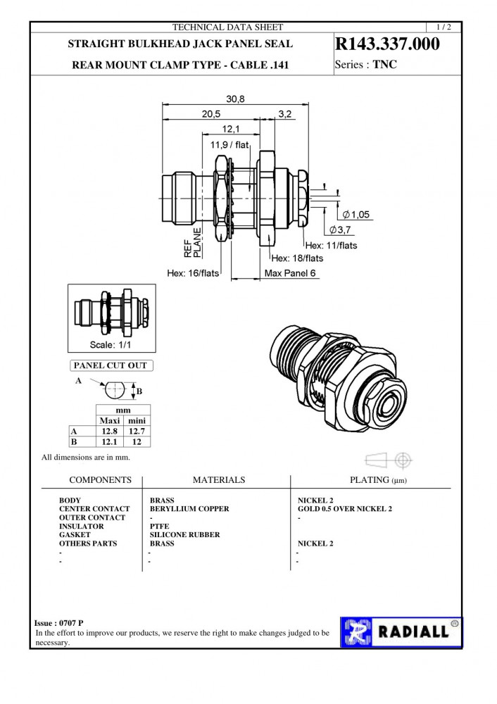 Radiall R143337000 technical datasheet page 1