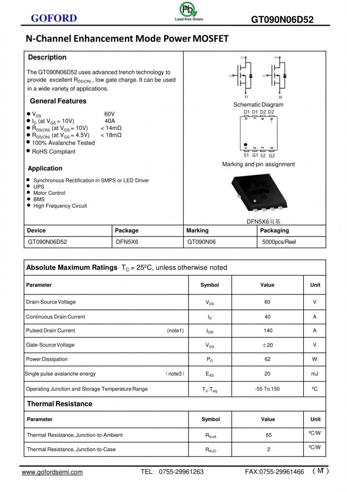 GT090N06D52 datasheet page 1