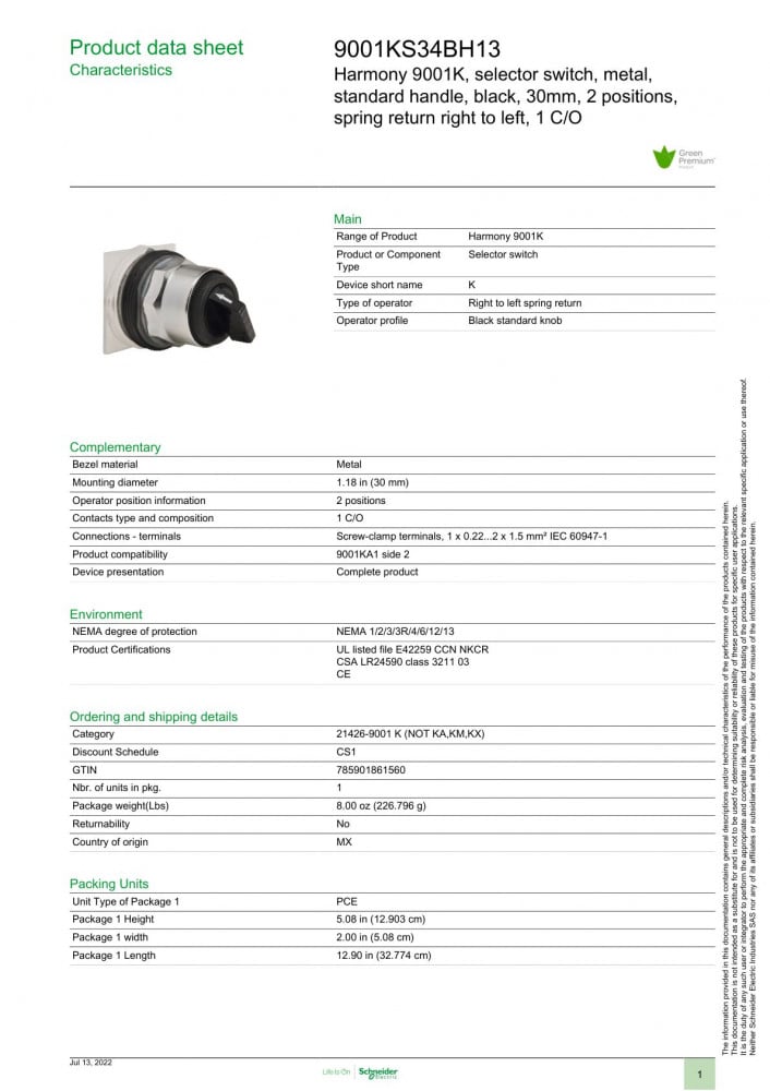 9001KS34BH13 technical document page 1