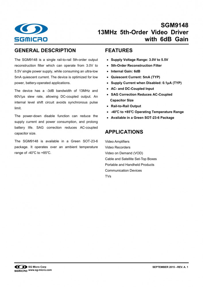 SGM9148 datasheet page 1
