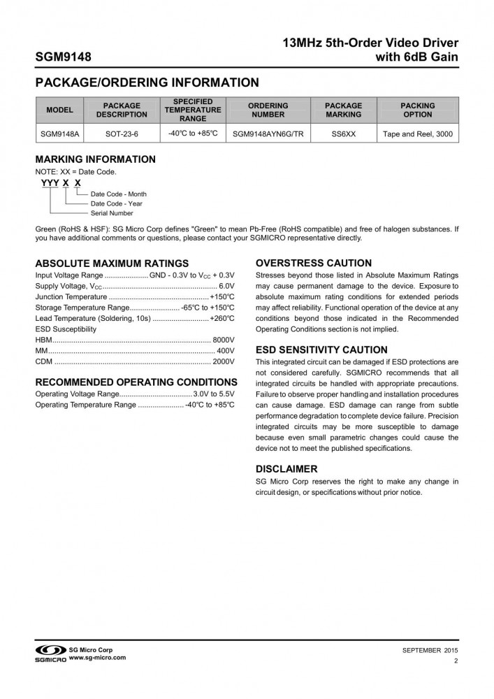 SGM9148 datasheet page 2