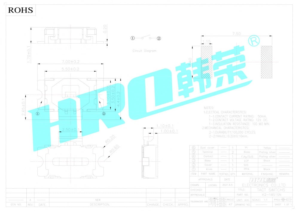 K2-1851SN official technical drawing