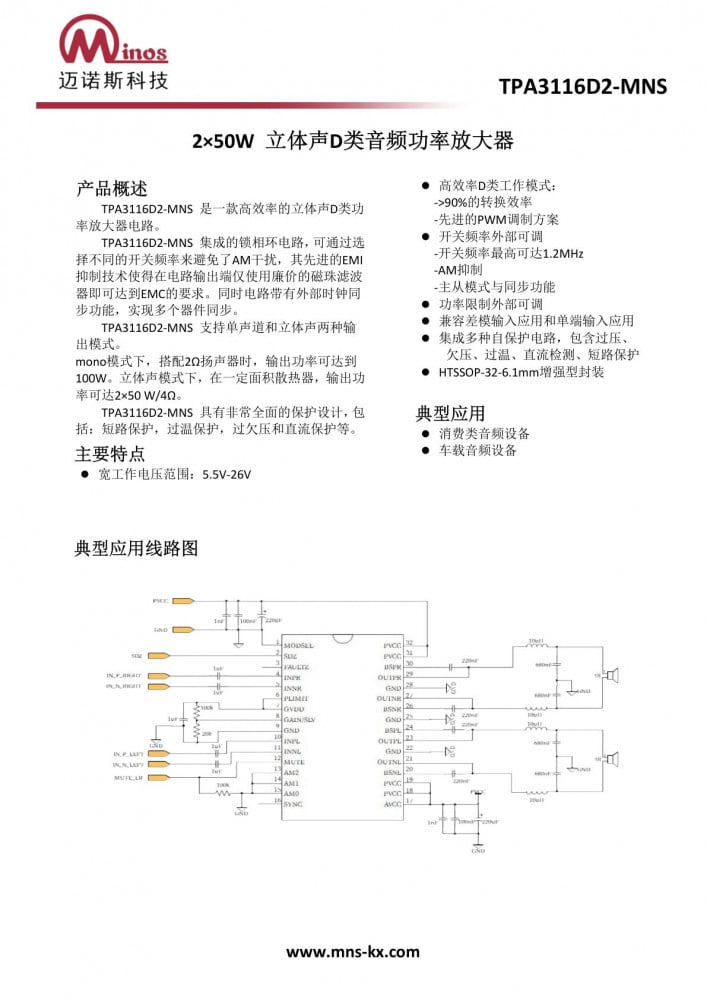 TPA3116D2-MNS datasheet page 1