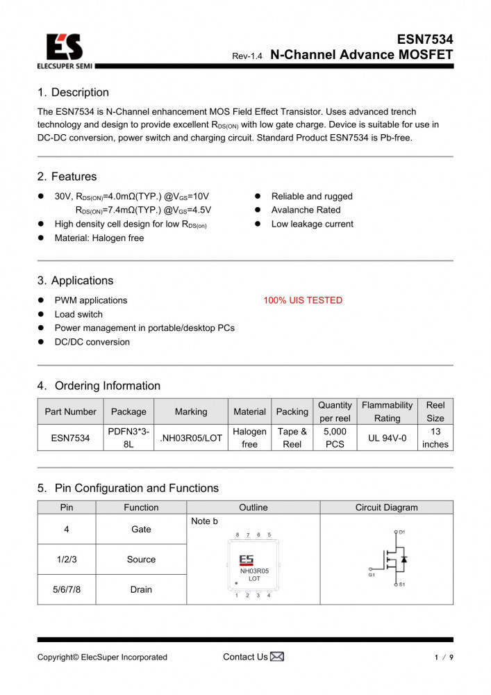 ESN7534 technical document page 1