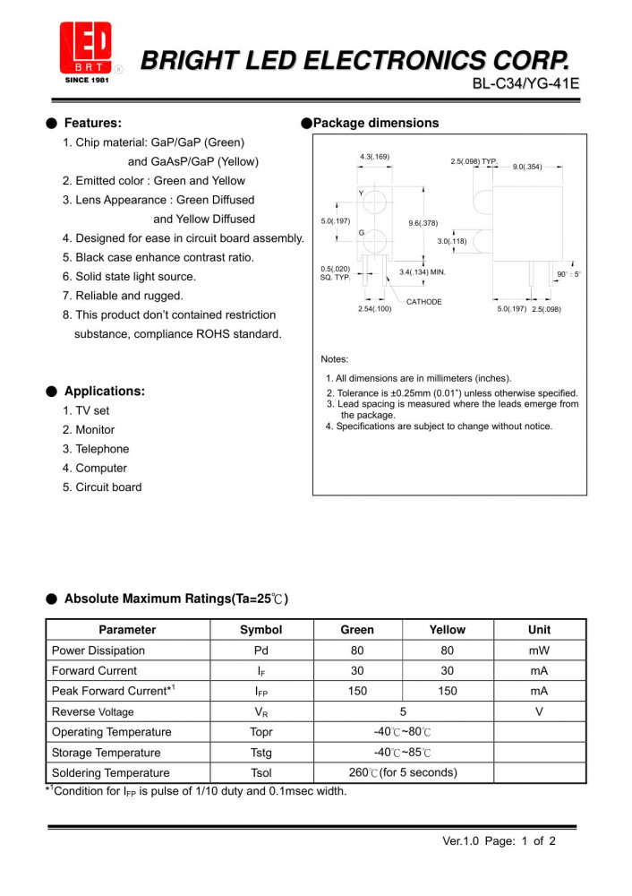 BL-C34-YG-41E datasheet page 1