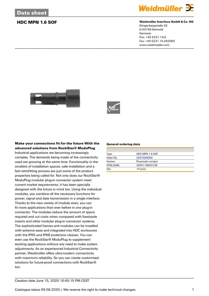 WEIDMULLER 2637490000 technical document page 1