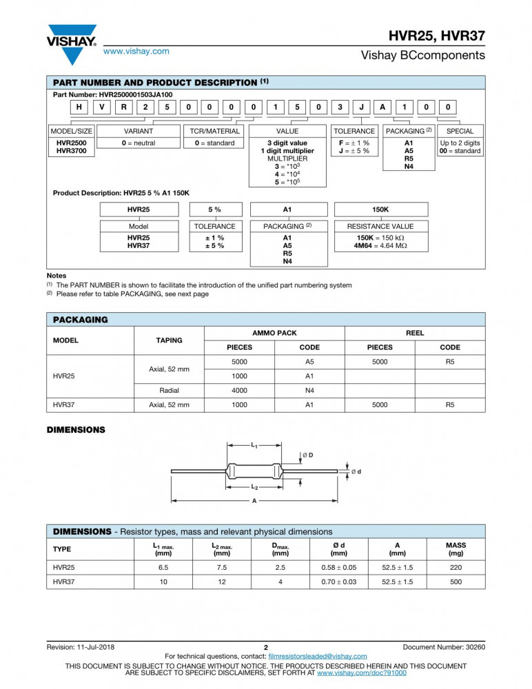 Vishay HVR37 datasheet page 2