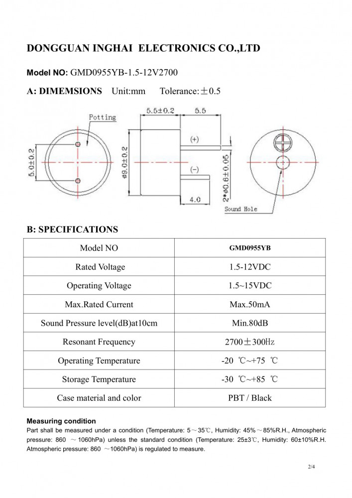 GMD0955YB-1.5V2700 specification approval page 2