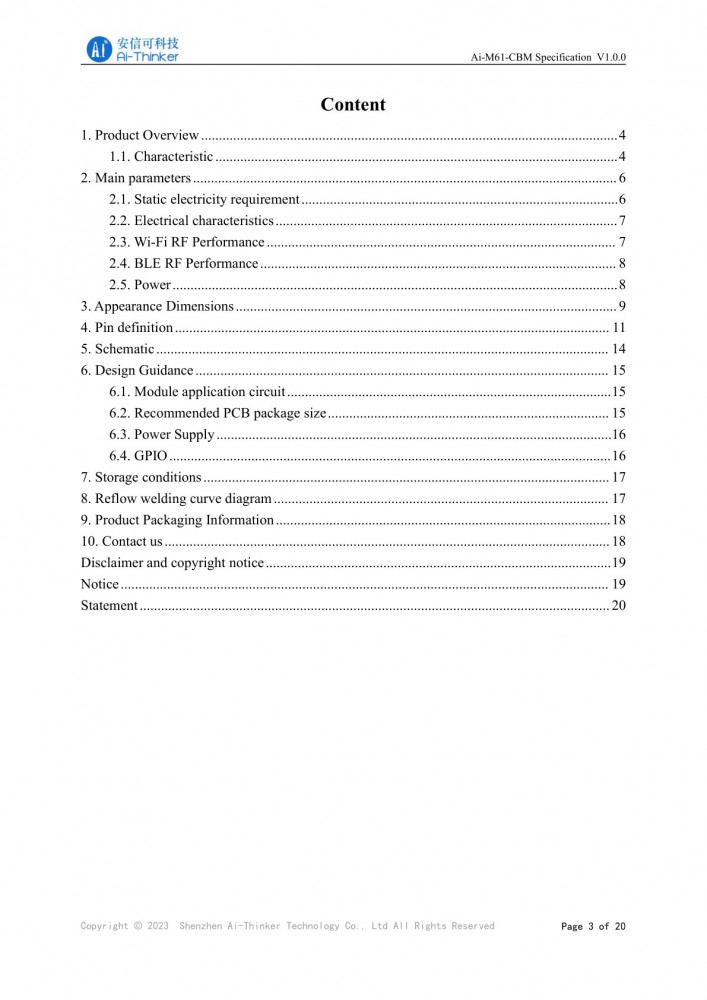 Ai-M61-CBM datasheet page 3