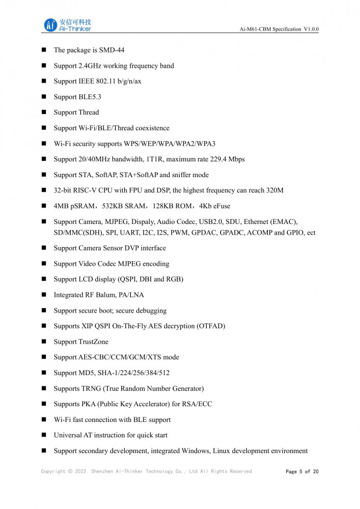 Ai-M61-CBM datasheet page 5