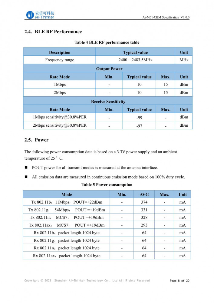 Ai-M61-CBM datasheet page 8