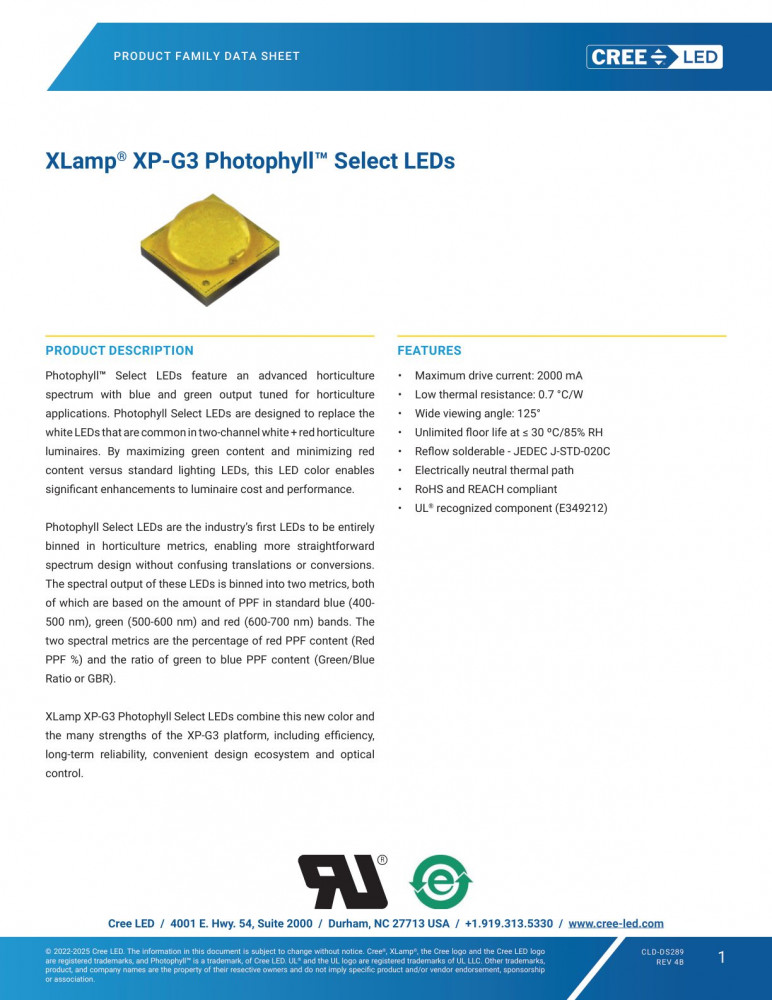XP-G3 Photophyll Select datasheet page 1