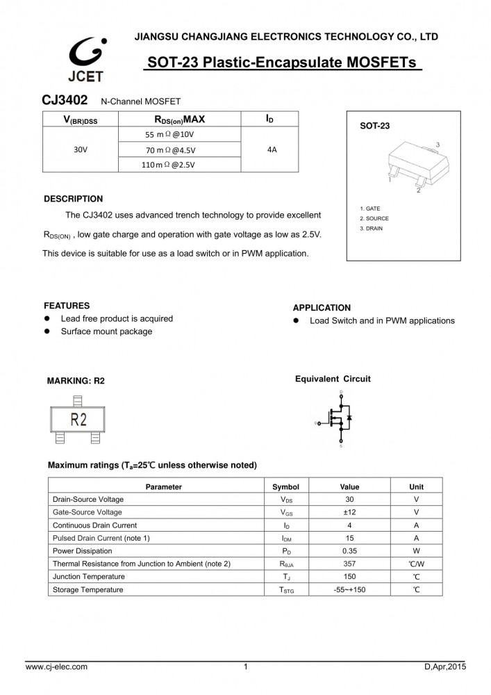 CJ3402 datasheet page 1