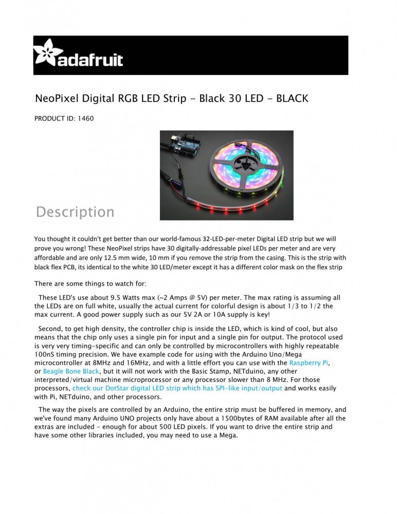 Adafruit product documentation page 1