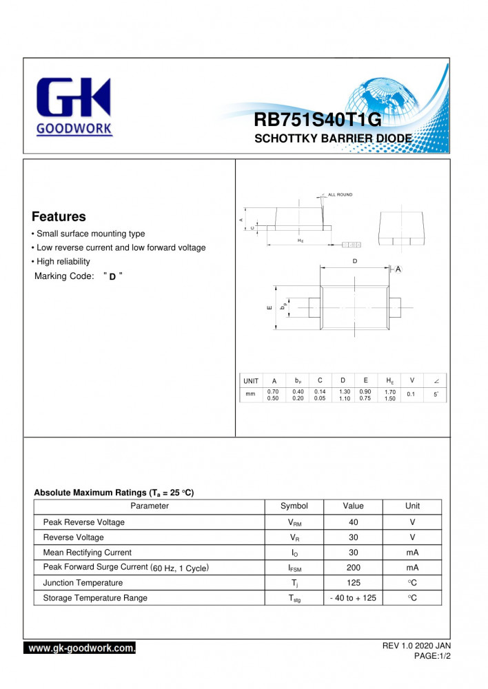 RB751S40T1G-GK datasheet page 1