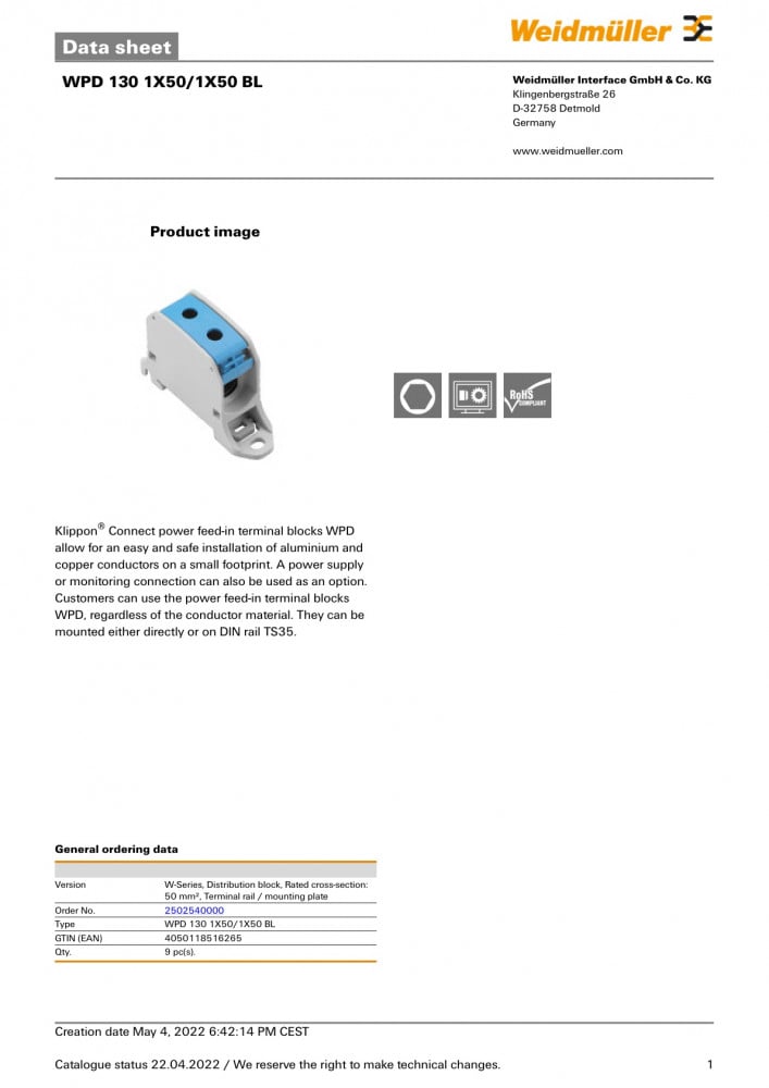 WPD 130 product documentation page 1