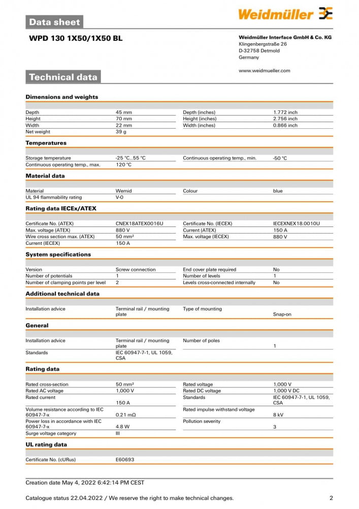 WPD 130 product documentation page 2