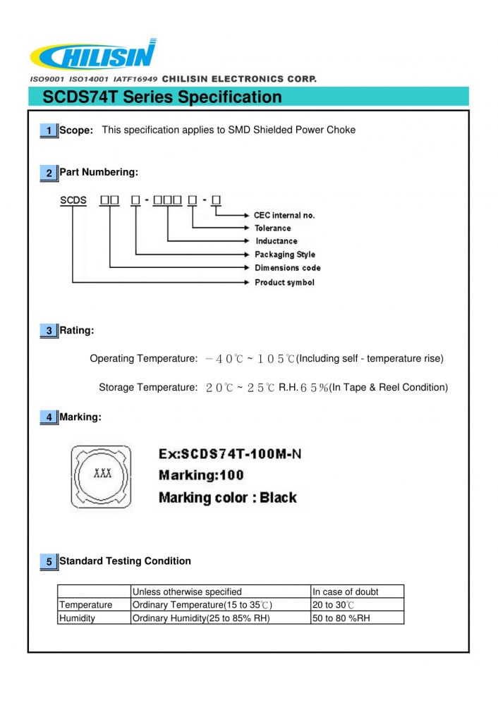 Chilisin SCDS74T specification page 2