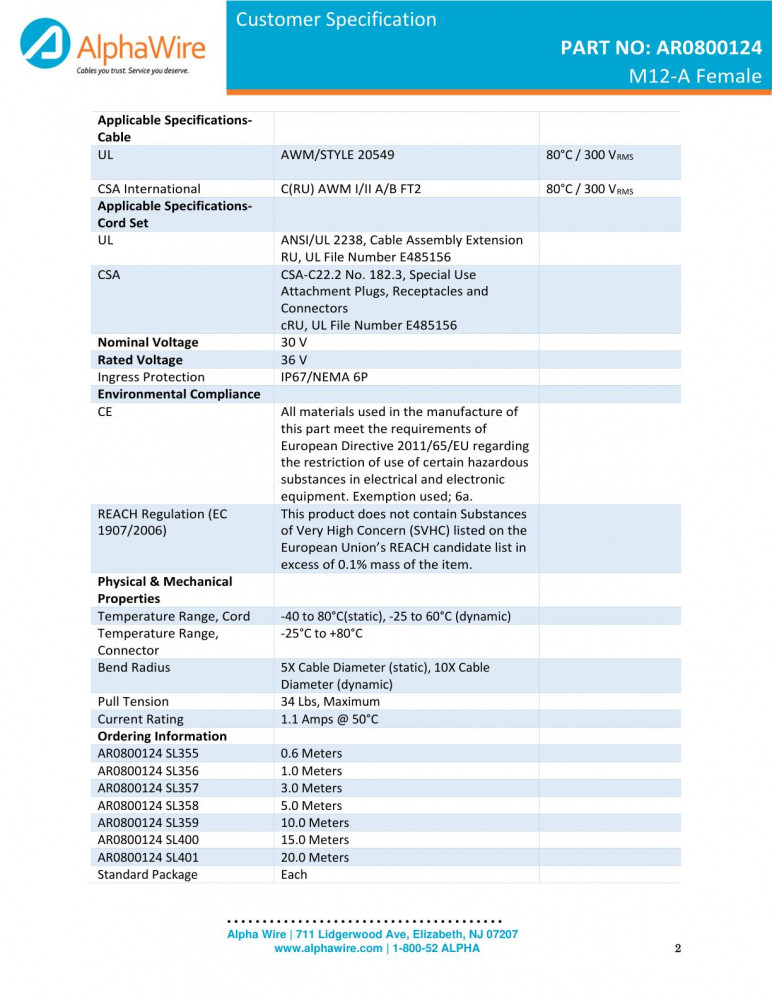 AR0800124 SL356 technical data page 2