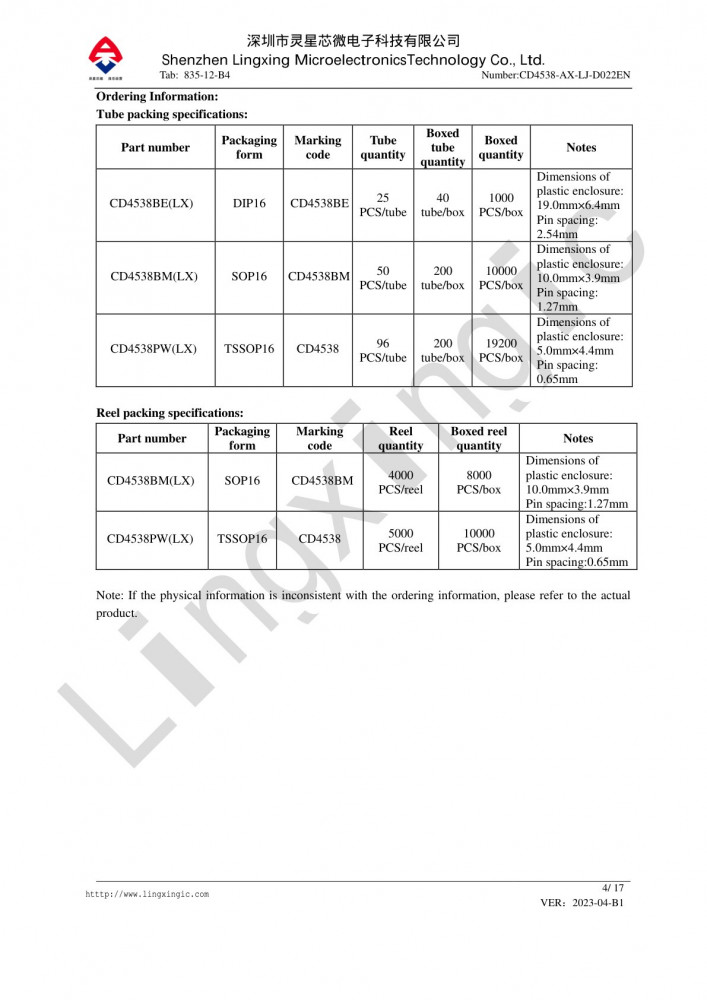 CD4538BM(LX) datasheet page 4