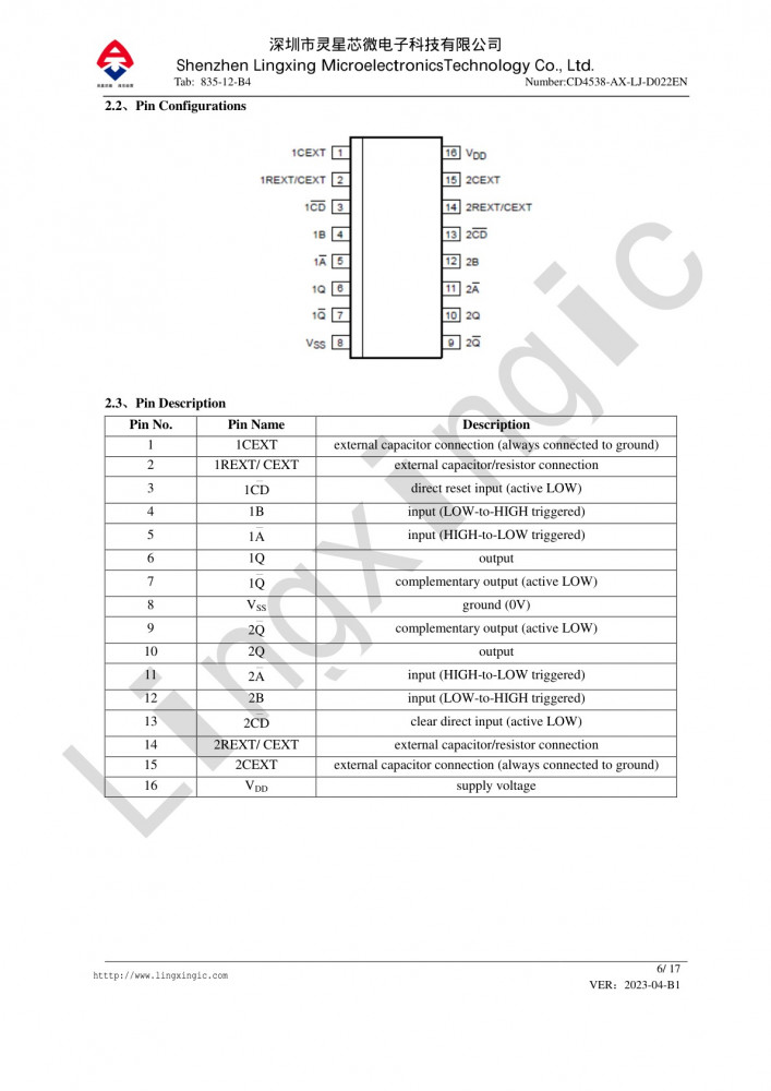 CD4538BM(LX) datasheet page 6