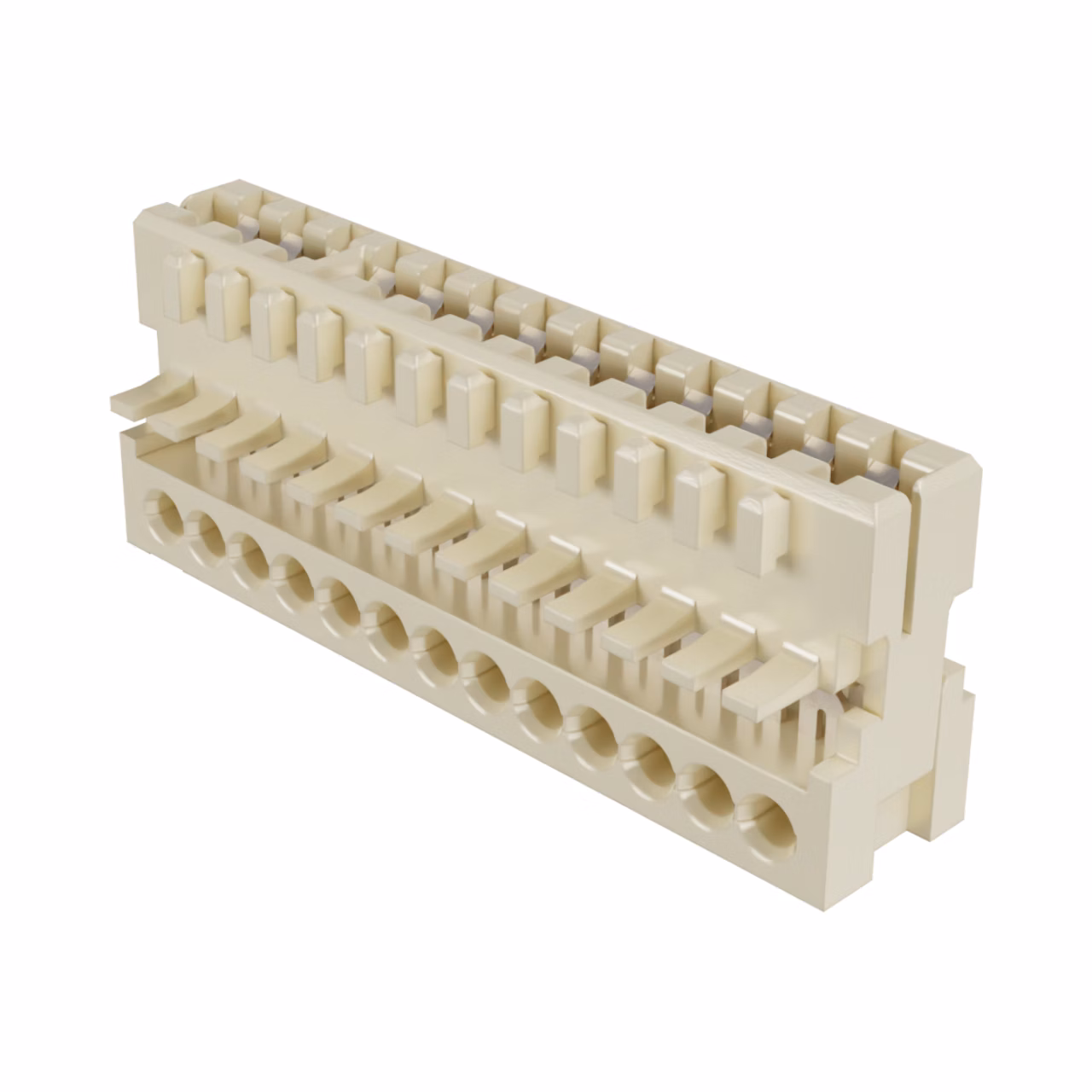 Appli-Mate RAST 2.5 Connector, 2.50mm Pitch, Female, 13 Circuits, Positions A and N Removed, Polarizing Rib Between 3/4, Locking Pips, Slotted Endwalls, Tin Plating for sale