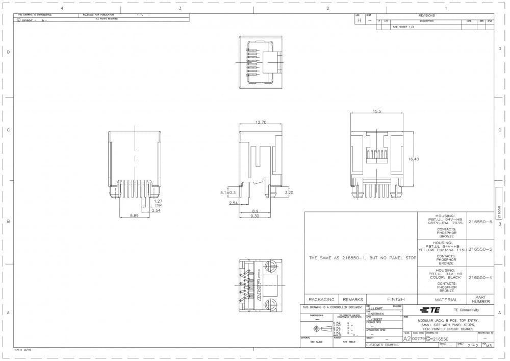 TE Connectivity 216550-1 technical drawing page 2