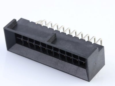 Micro-Fit BMI Header, Surface Mount Compatible, Dual Row, Right-Angle, with Snap-in Plastic Peg PCB Lock, 18 Circuits, 0.76µm Gold (Au) Plating