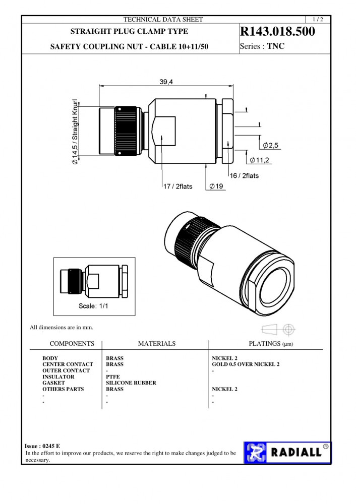 Radiall R143018500 technical datasheet page 1