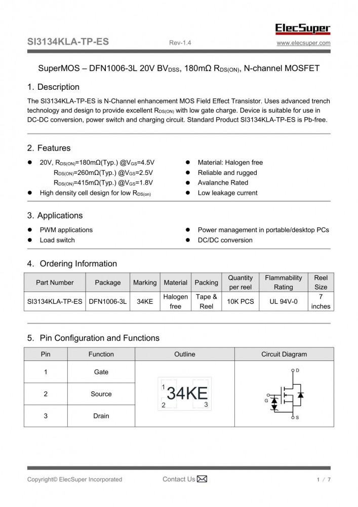 SI3134KLA-TP-ES datasheet page 1